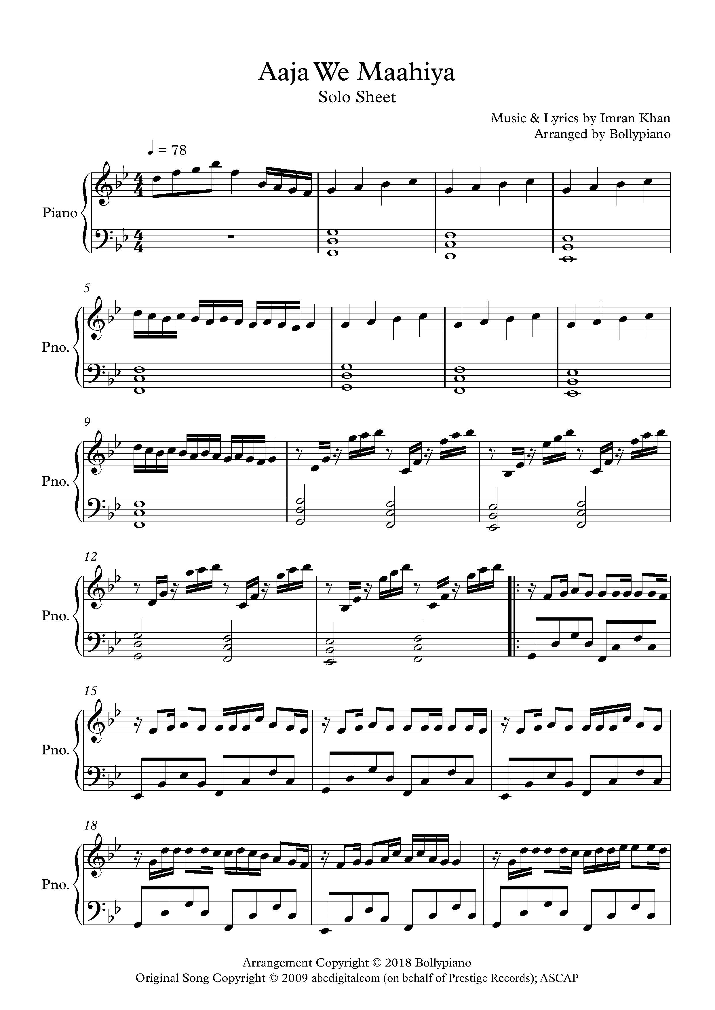 Aaja We Maahiya Piano Notes | Imran Khan | Piano Solo Sheet Music PDF