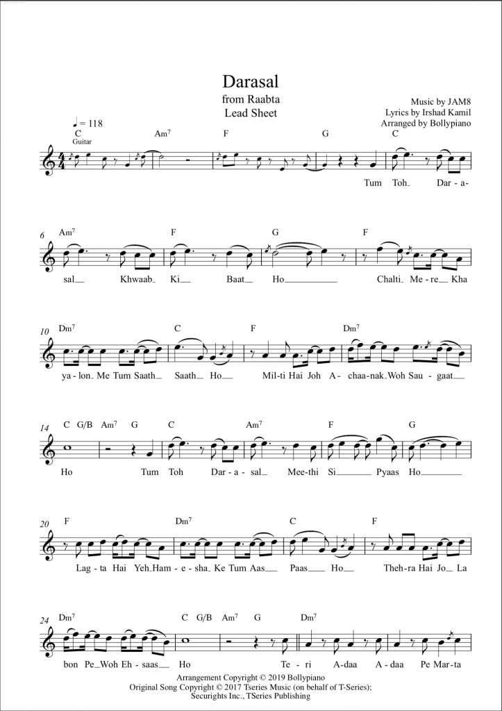 Darasal Flute / Violin Notes | Lead Sheet Music PDF