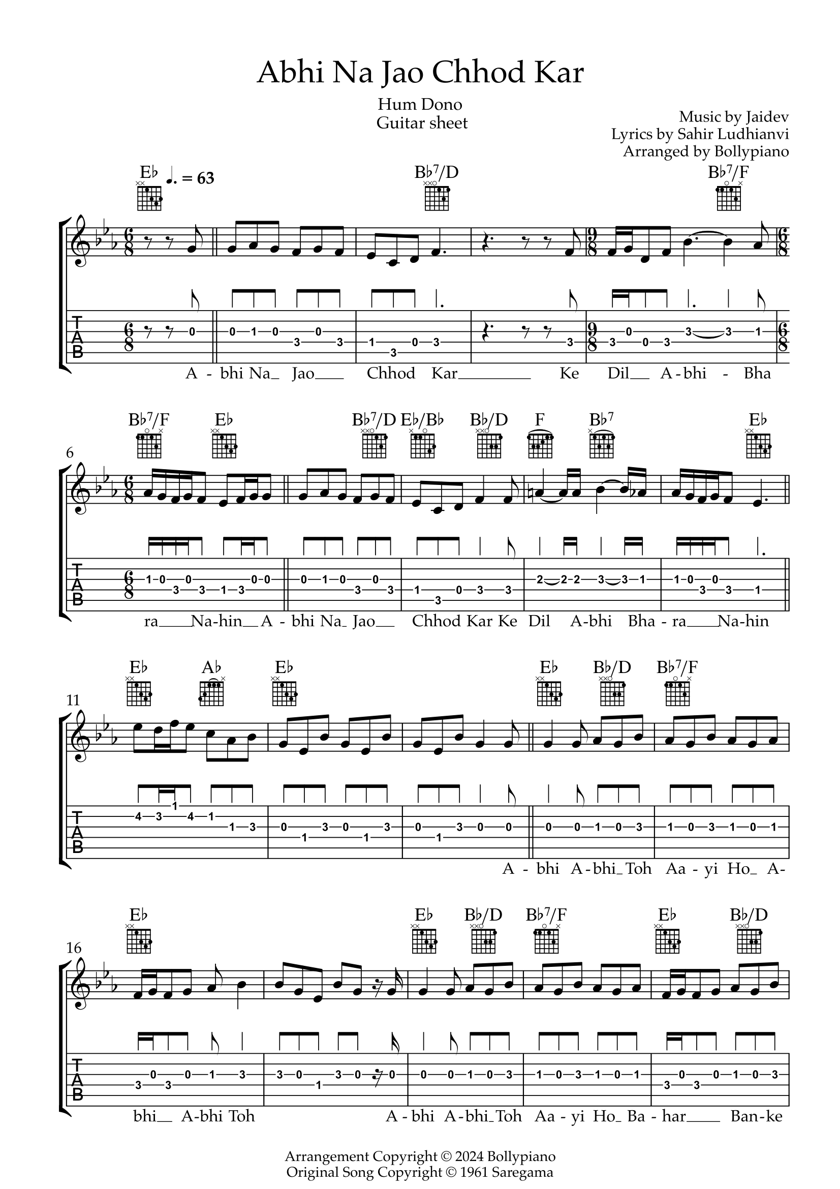 Jao Na Guitar Chords Kalank Title Song Guitar Tabs On Single String