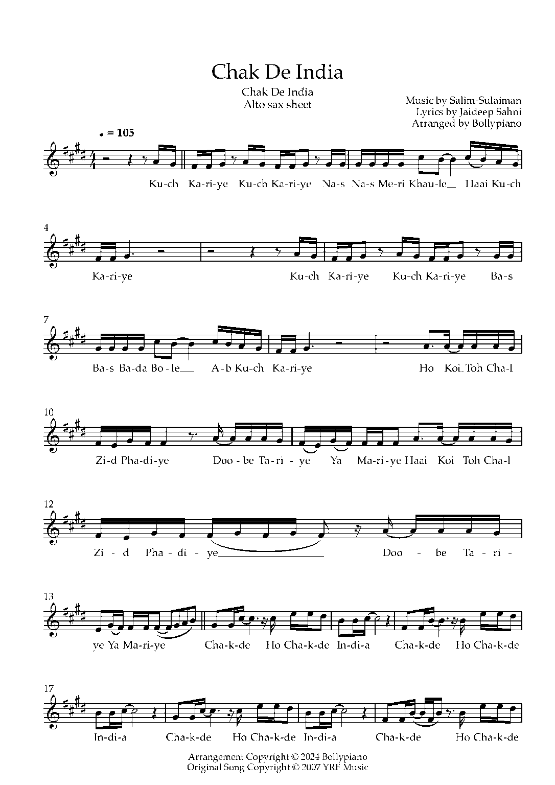Chak De India - Bollypiano