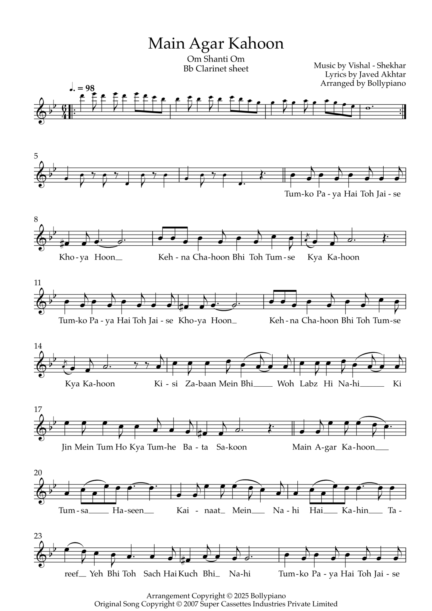 Main Agar Kahoon - Bollypiano